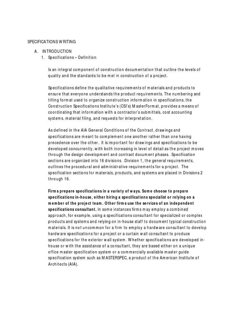 Outline Specs Writing | PDF | Specification (Technical Standard ...