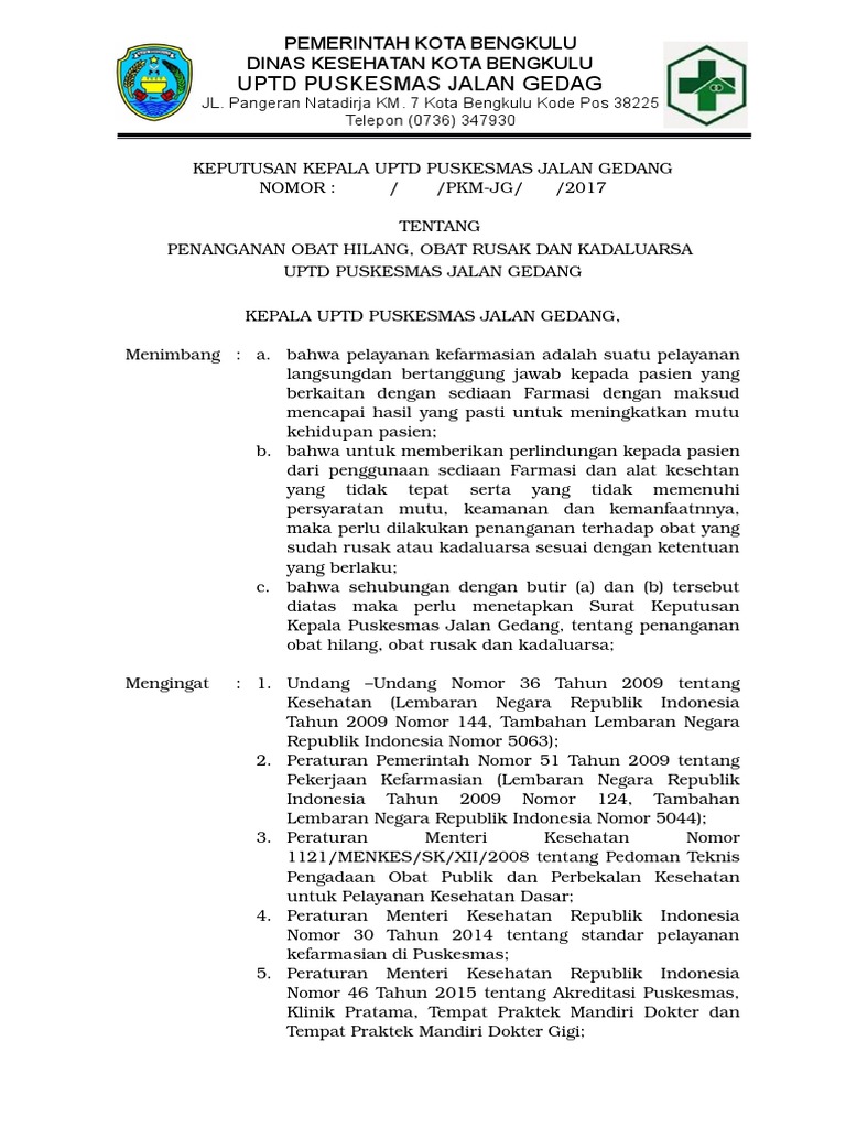 SK Penanganan Obat Rusak Atau Kadaluarsa | PDF