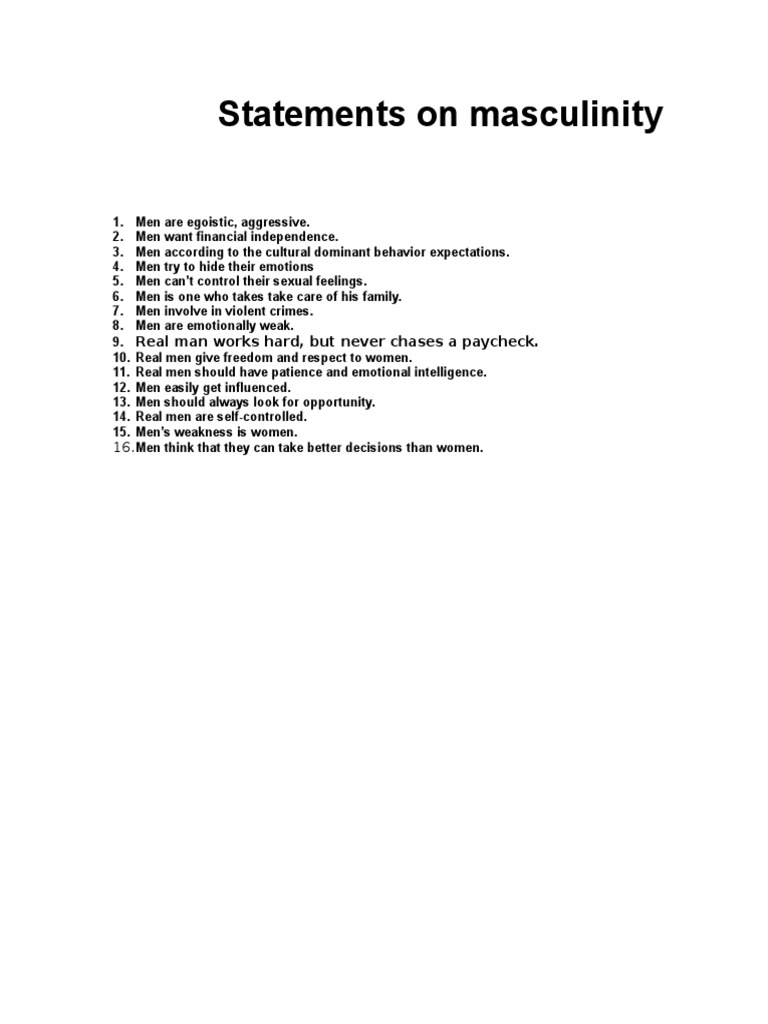 Statements On Masculinity | PDF | Masculinity | Human Sexuality