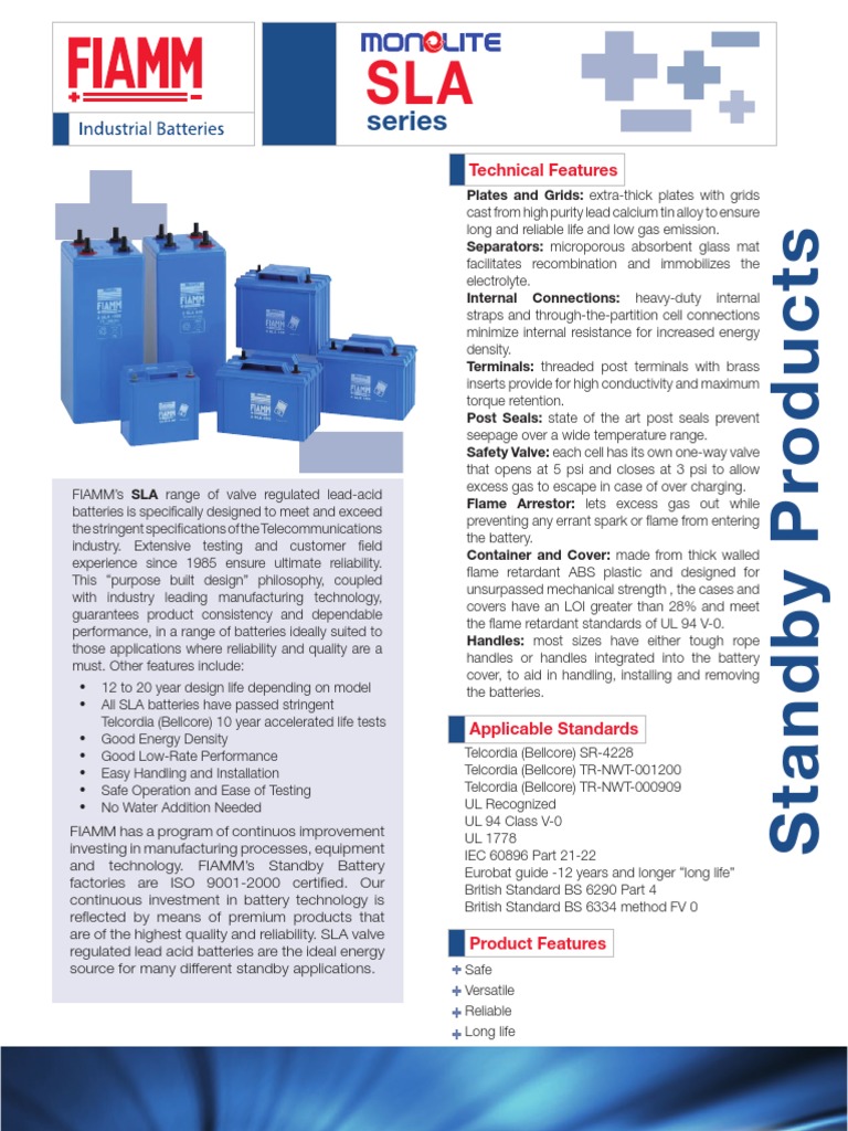 FIAMM SLA range technical features and benefits | PDF | Battery ...