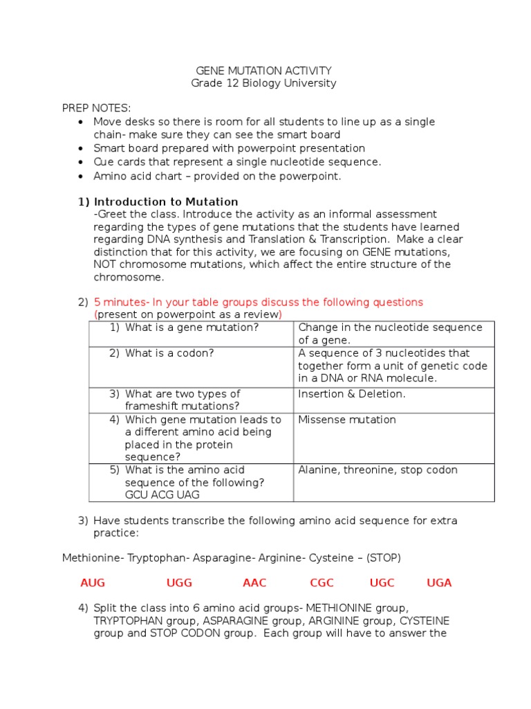 Gene Mutation Activity for Grade 12 | PDF | Science & Mathematics