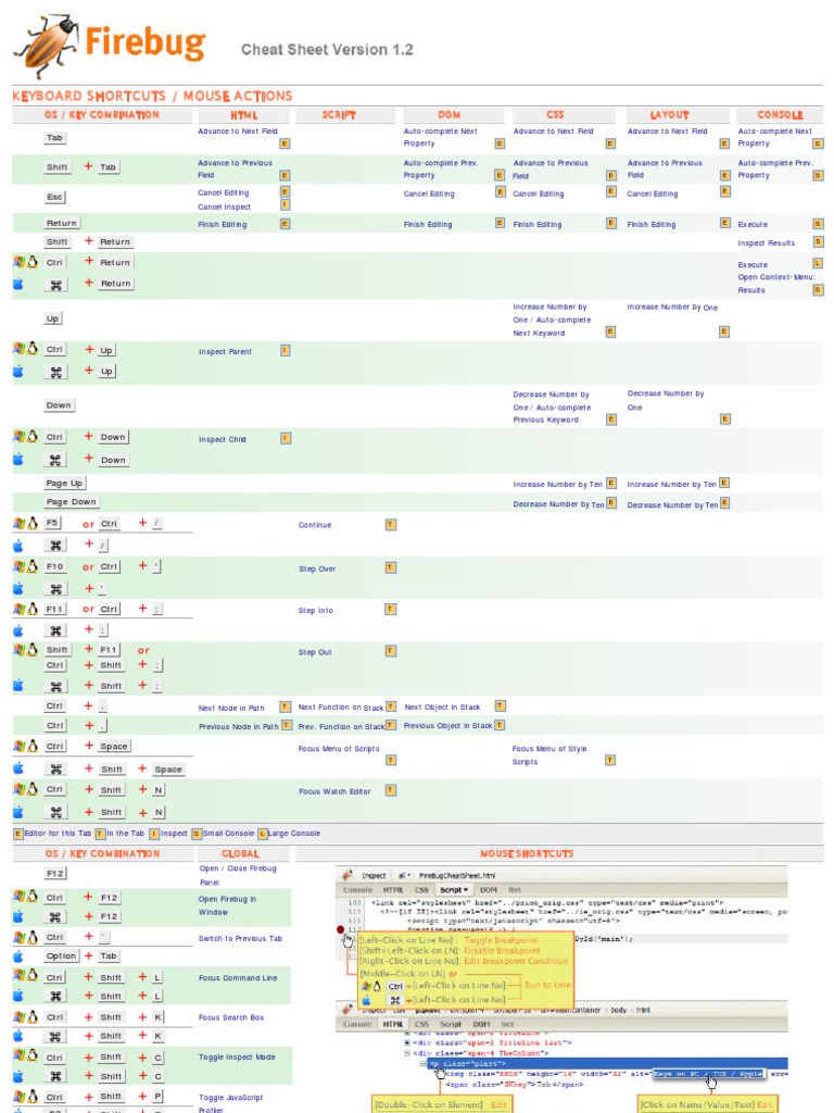 Firebug Cheatsheet V12 Pdf Command Line Interface Software Development