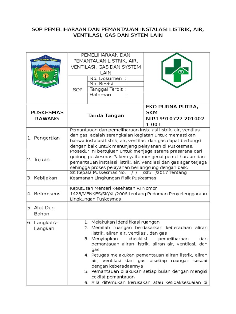 Sop Pemeliharaan Dan Pemantauan Instalasi Listrik 8.2 | PDF