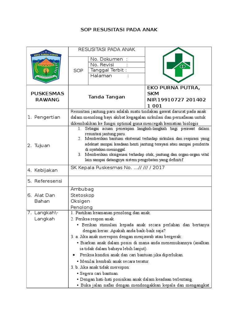 SOP Resusitasi Jantung Paru Anak | PDF