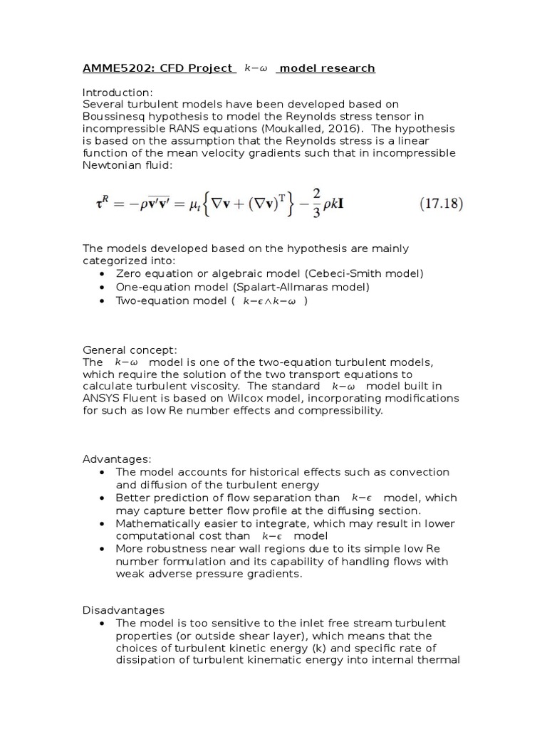 AMME5202 K-Omega Model | PDF