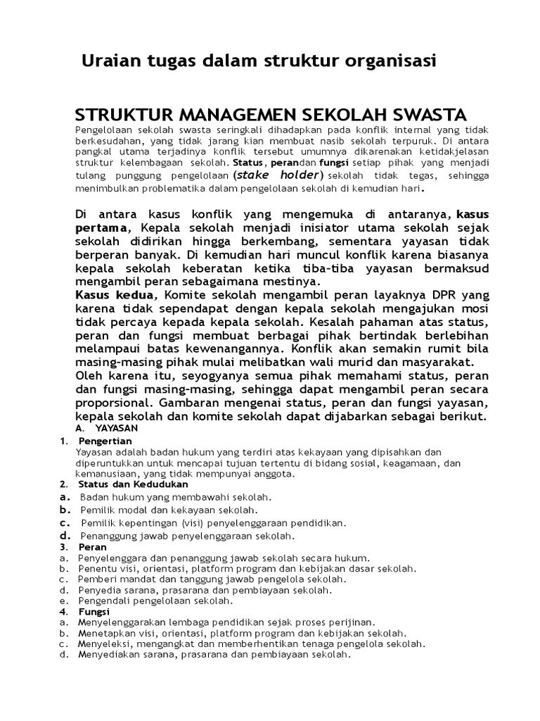 Uraian Tugas Dalam Struktur Organisasi | PDF