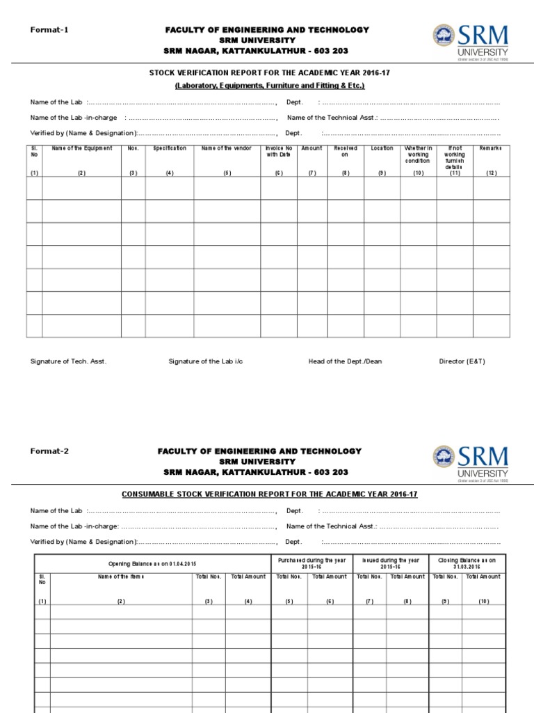 Format For Stock Verification Report | PDF | Science | Science (General)