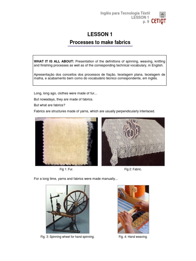 Lesson 1: Processes To Make Fabrics | PDF | Textiles | Weaving