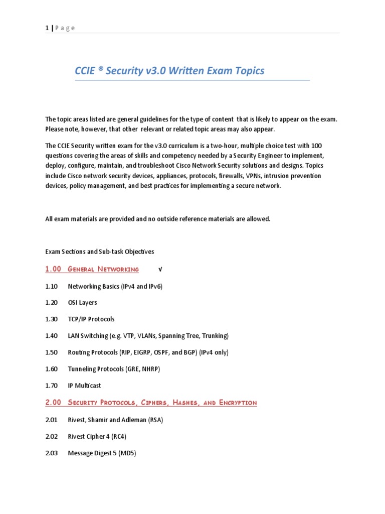CCIE ® Security v3.0 Written Exam Topics: Eneral Etworking | PDF ...