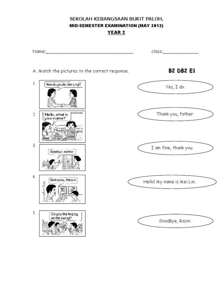 English Test Year 2 | PDF | Teachers | Schools