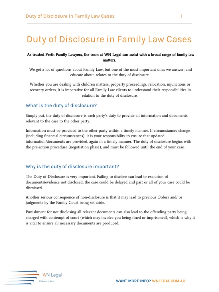 Duty of Disclosure in Family Law Cases - WN Legal | PDF | Discovery ...