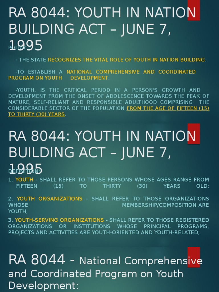 RA 8044: Youth in Nation-Building Act | PDF | Association Of Southeast ...