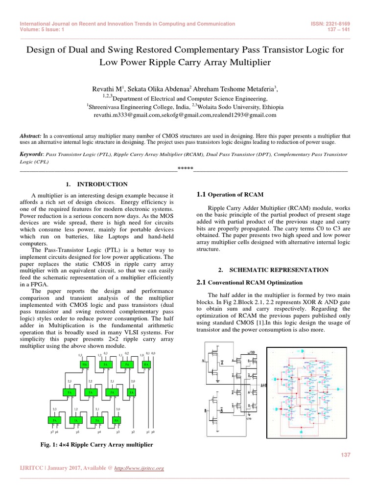 Design of Dual and Swing Restored Complementary Pass Transistor Logic ...