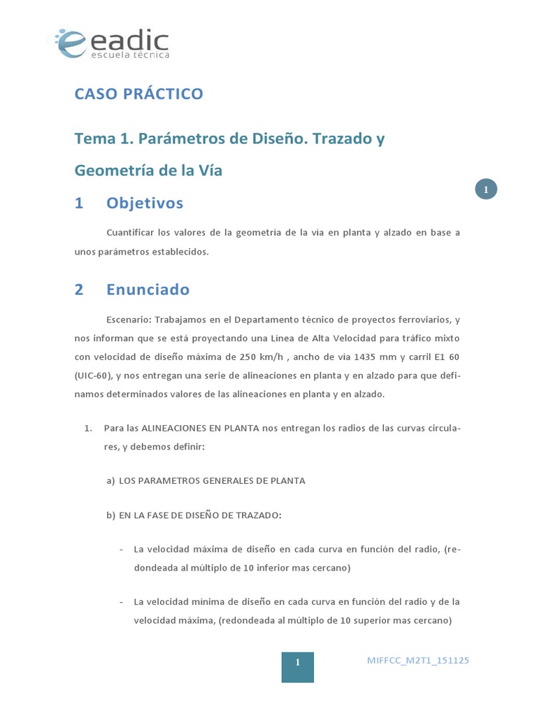 Enunciado Caso Práctico - M2T1 - Parámetros de Diseño. Trazado y Geometría de La Vía | PDF ...