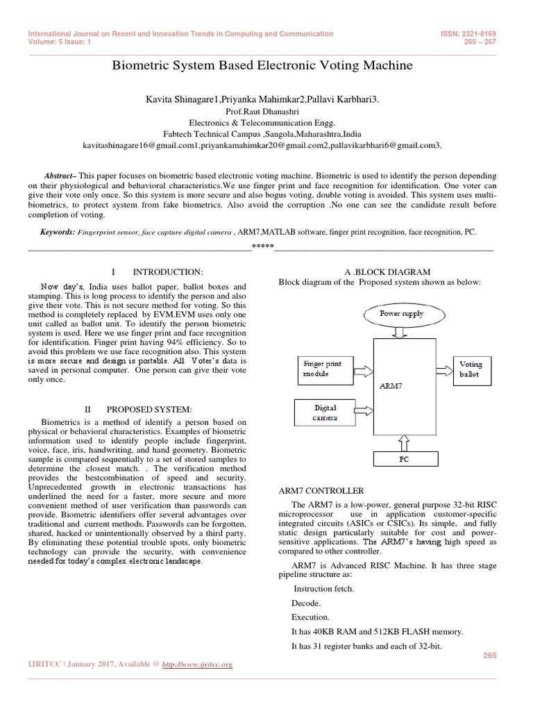 Biometric System Based Electronic Voting Machine | PDF | Fingerprint ...