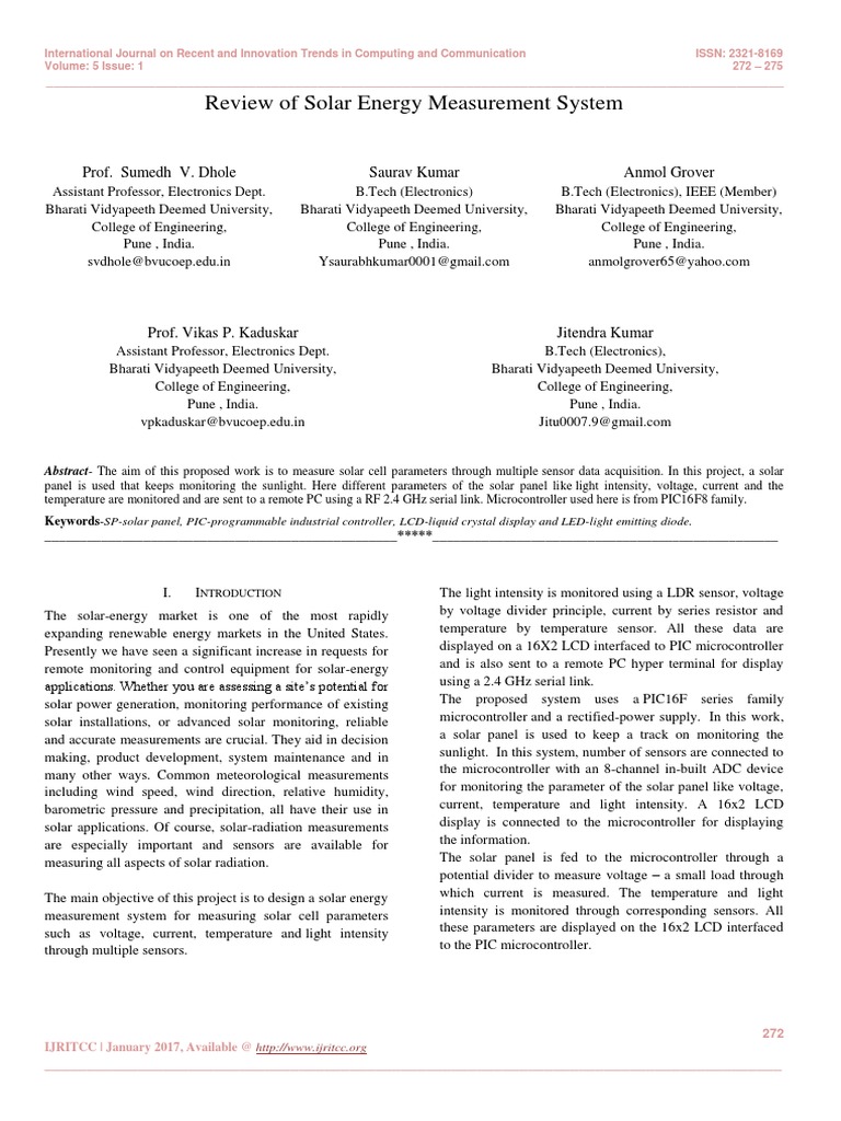 Review of Solar Energy Measurement System | PDF | Electrical Resistance ... Review of Solar Energy Measurement System | PDF | Electrical Resistance ...