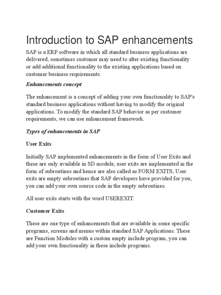 Introduction To SAP Enhancements | PDF | Subroutine | Modular Programming