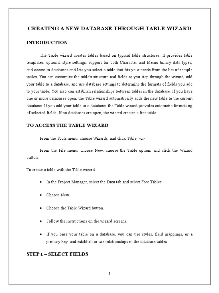 Creating A New Database Through Table Wizard | PDF | Databases | Table ...