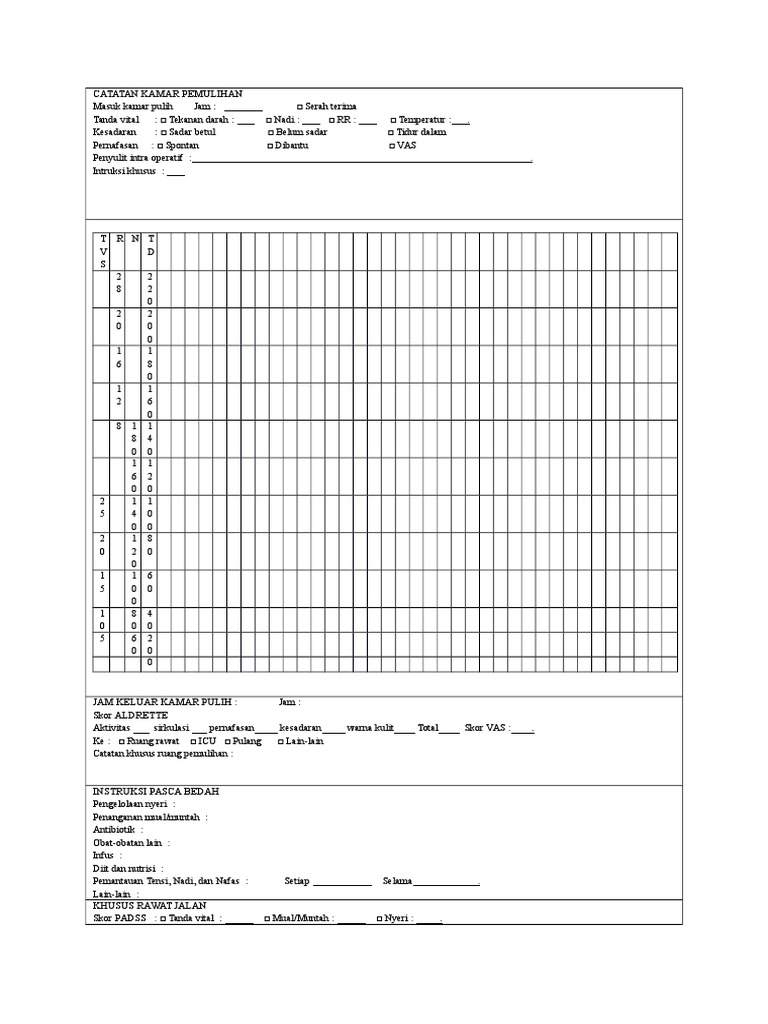 Form Pemulihan Pasca Anestesi | PDF