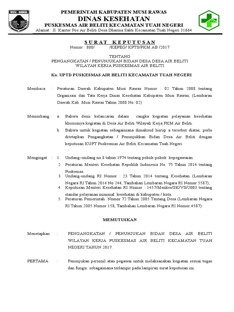 SK Bidan Desa Air Beliti | PDF