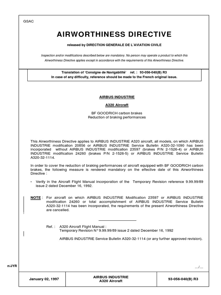 Airworthiness Directive: Airbus Industrie A320 Aircraft | PDF | Airbus ...