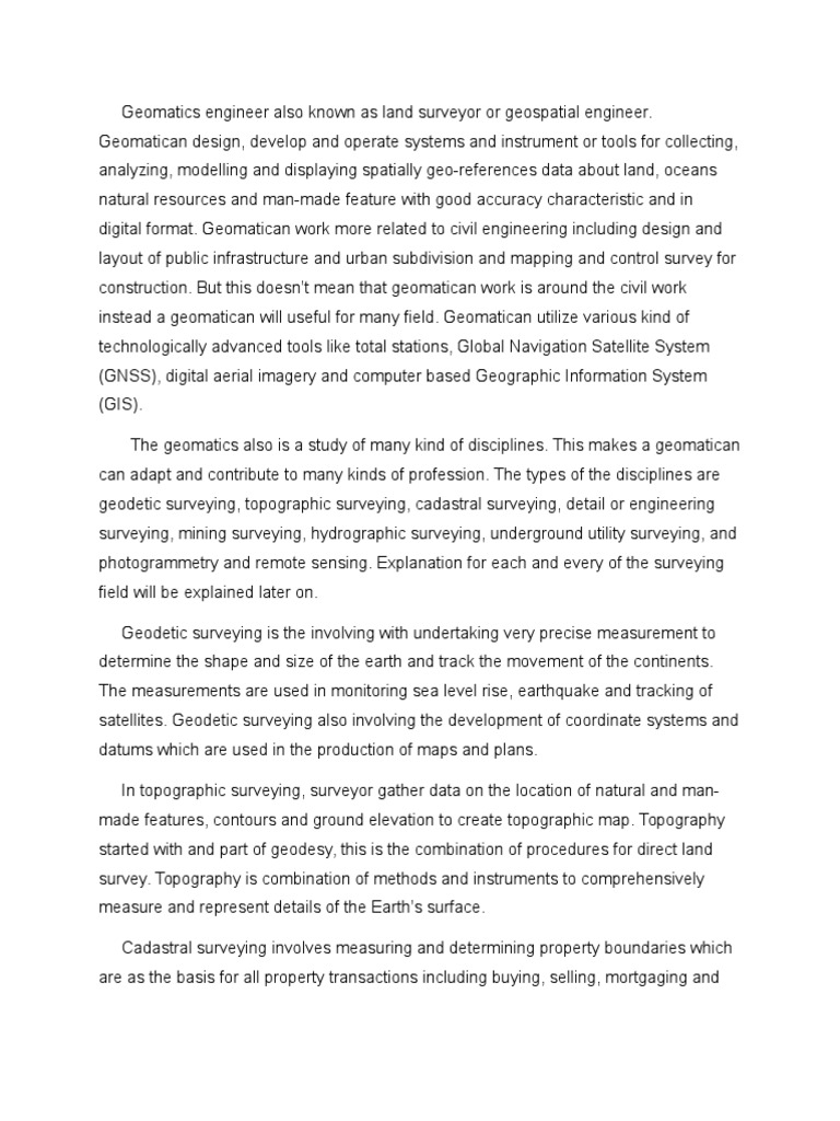 Geomatic Field Essay | PDF | Geomatics | Surveying