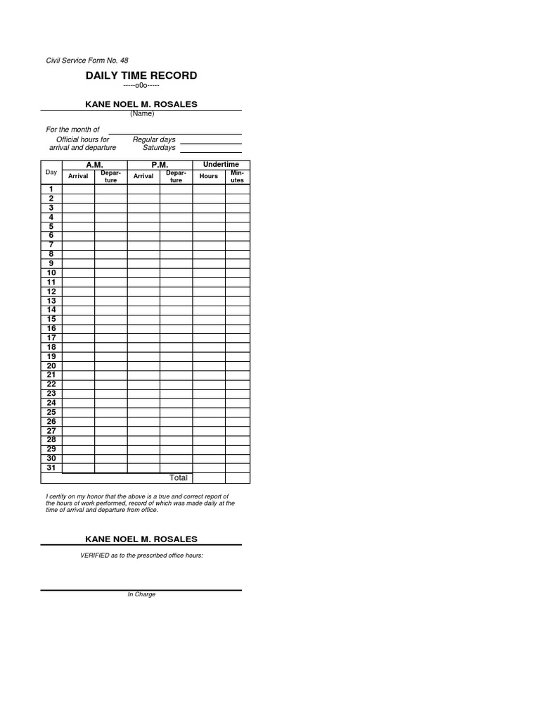 Civil Service Time Record | PDF