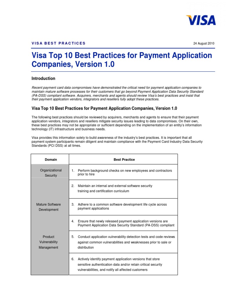 Visa Best Practices for Payment Security | PDF | Payment Card Industry ...
