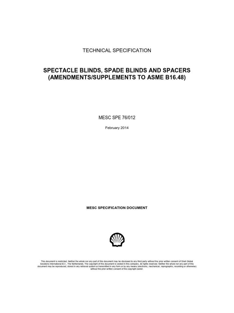 Spectacle Blinds, Spade Blinds and Spacers (Amendments/Supplements To ...