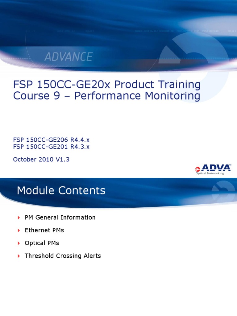 Adva Training FSP 150CC GE20x R4 X Course 9 Performance Monitoring PDF ...