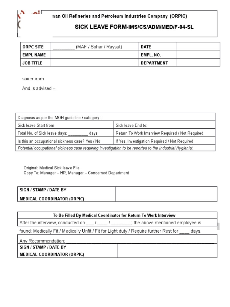 Sick Leave Form-: IMS/CS/ADM/MED/F-04-SL | PDF