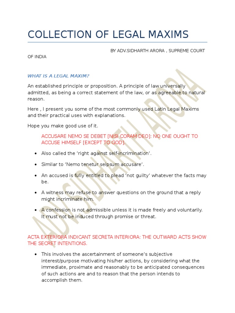Adv - Sidharth Arora-Collection of Legal Maxims | PDF | Habeas Corpus ...