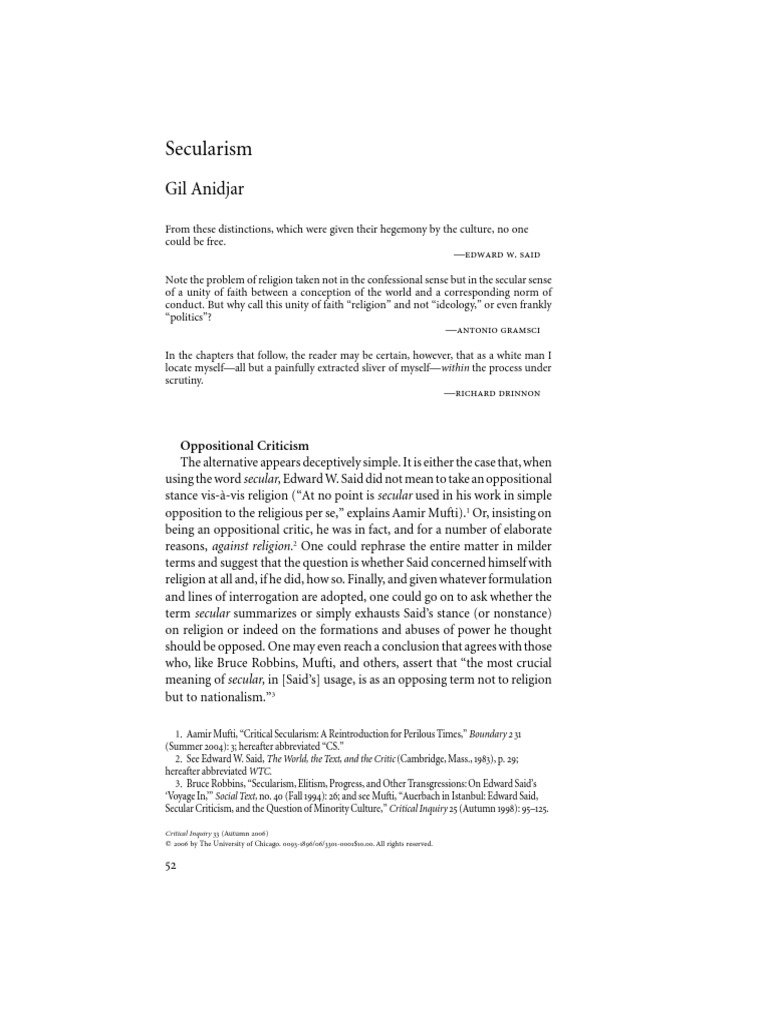 Gil Anidjar PDF | PDF | Secularism | Religious Studies Gil Anidjar PDF | PDF | Secularism | Religious Studies