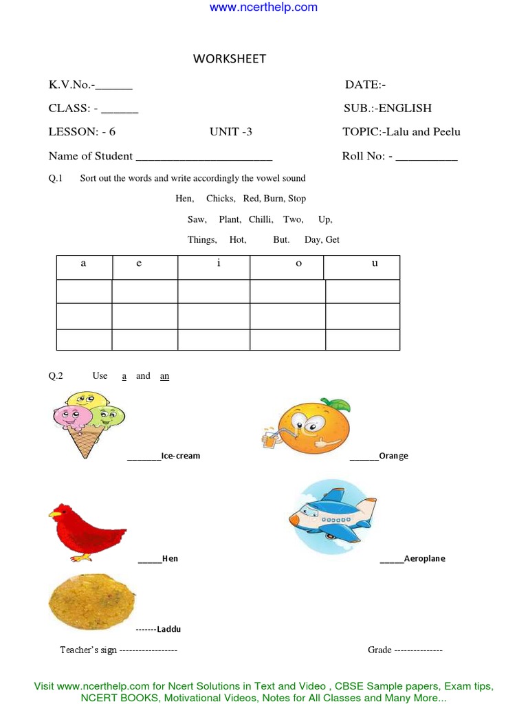 Enlish Test For Class 1 English | Download Free PDF | Learning