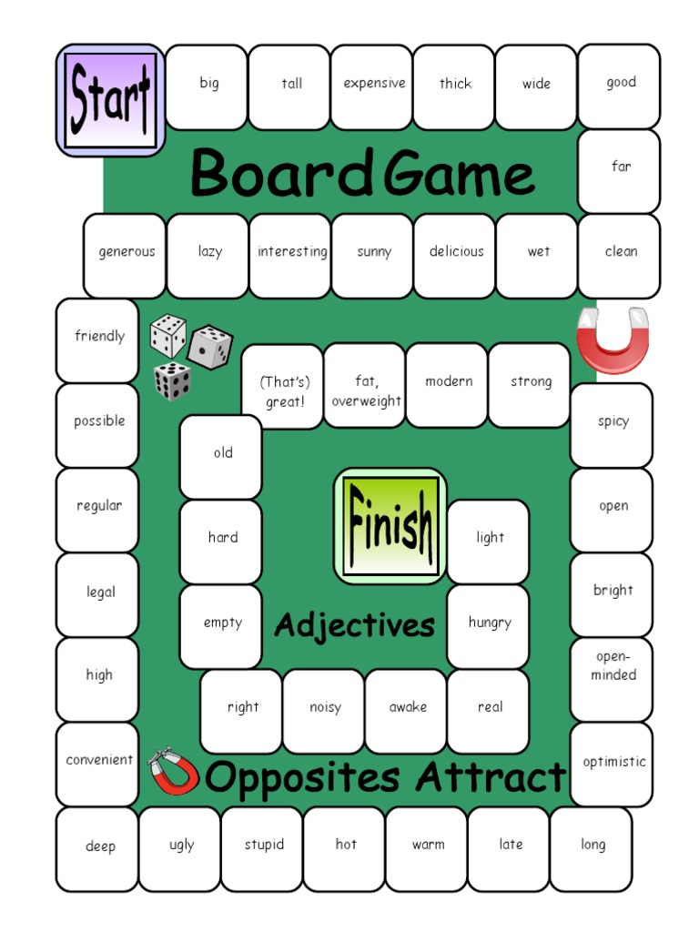Board Game Opposites Adjectives | PDF
