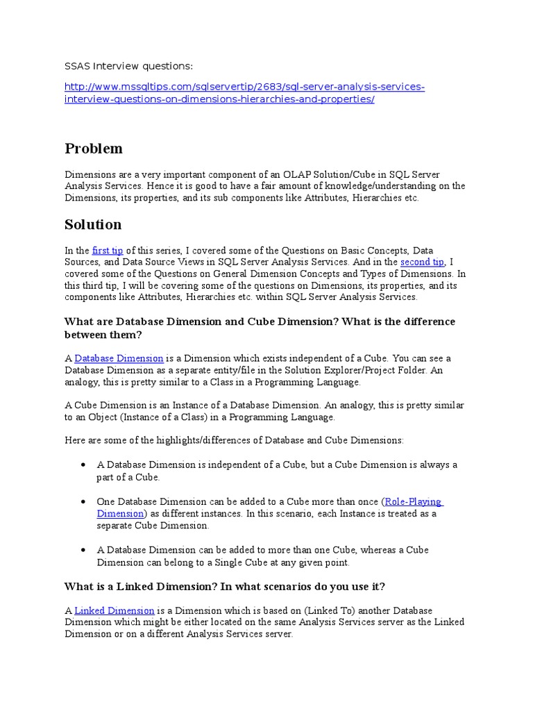 SSAS Interview Questions | PDF | Microsoft Sql Server | Databases
