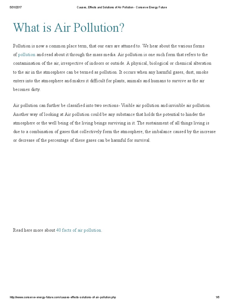 Causes, Effects and Solutions of Air Pollution - Conserve Energy Future ...