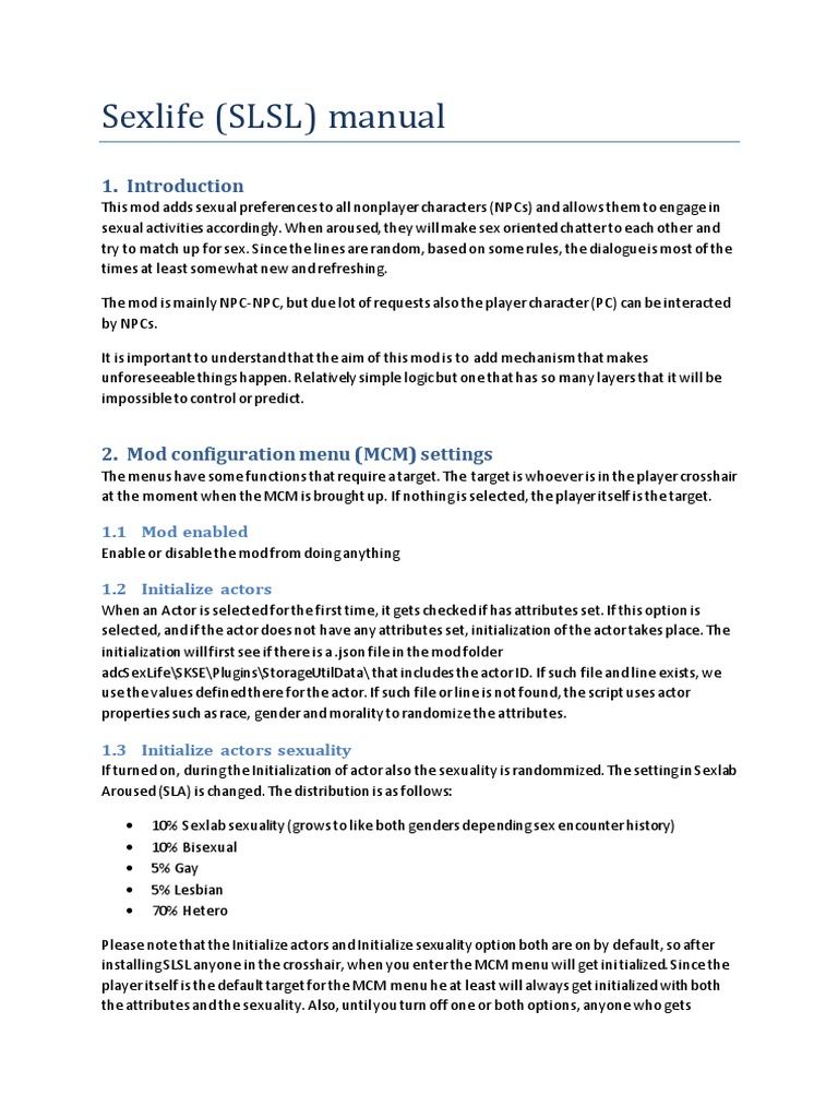 Sexlife (SLSL) Manual: 1.1 Mod Enabled 1.2 Initialize Actors | PDF ...