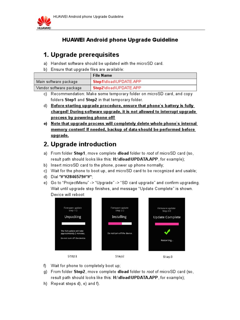 HUAWEI microSD Card - Android Phone Upgrade Guideline | PDF | Computers