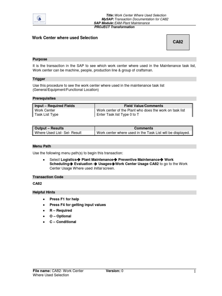 03 Work Center Where Used CA82 PDF Computer Engineering Software 