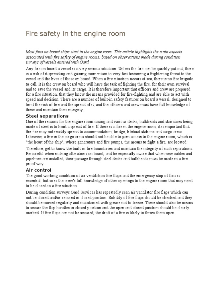 Fire Safety in The Engine Room | PDF | Engines | Firefighting