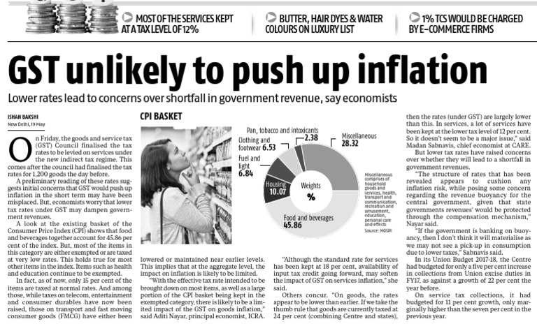 GST Unlikely To Push Up Inflation: Lower Rates Lead To Concerns Over ...