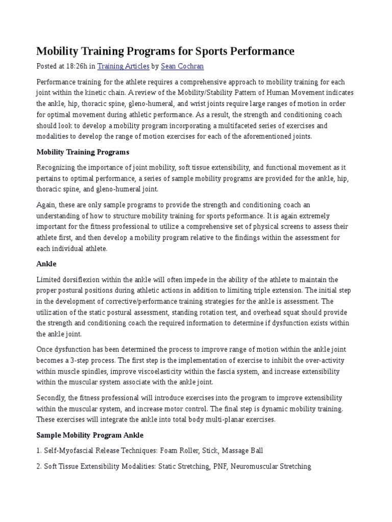 Mobility Training Programs For Sports Performance: Training Articles ...