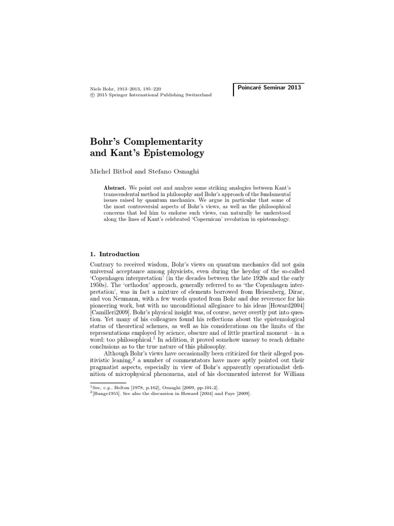 Michel Bitbol & Stefano Osnaghi - Bohr's Complementarity and Kant's ...