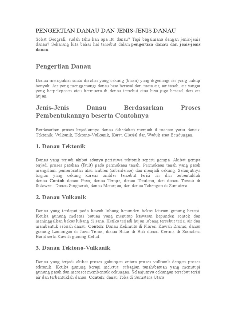 Pengertian Danau Dan Jenis | PDF Pengertian Danau Dan Jenis | PDF