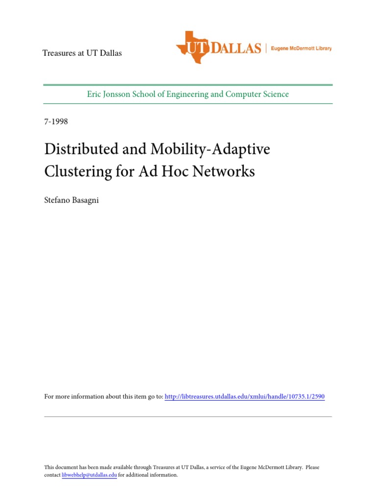 Distributed And Mobility Adaptive Clustering For Ad Hoc Networks Pdf Wireless Ad Hoc Network