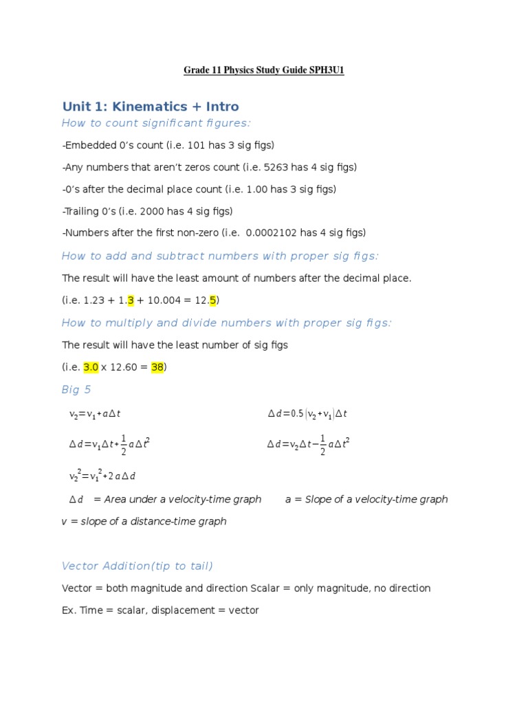 Grade 11 Physics Study Guide Notes For Final Exam SPH3U1 | PDF ...