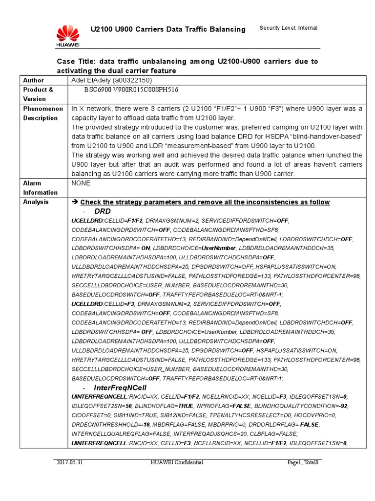 Data Traffic Unbalancing Among U2100 U900 Carriers Due To Activating ...
