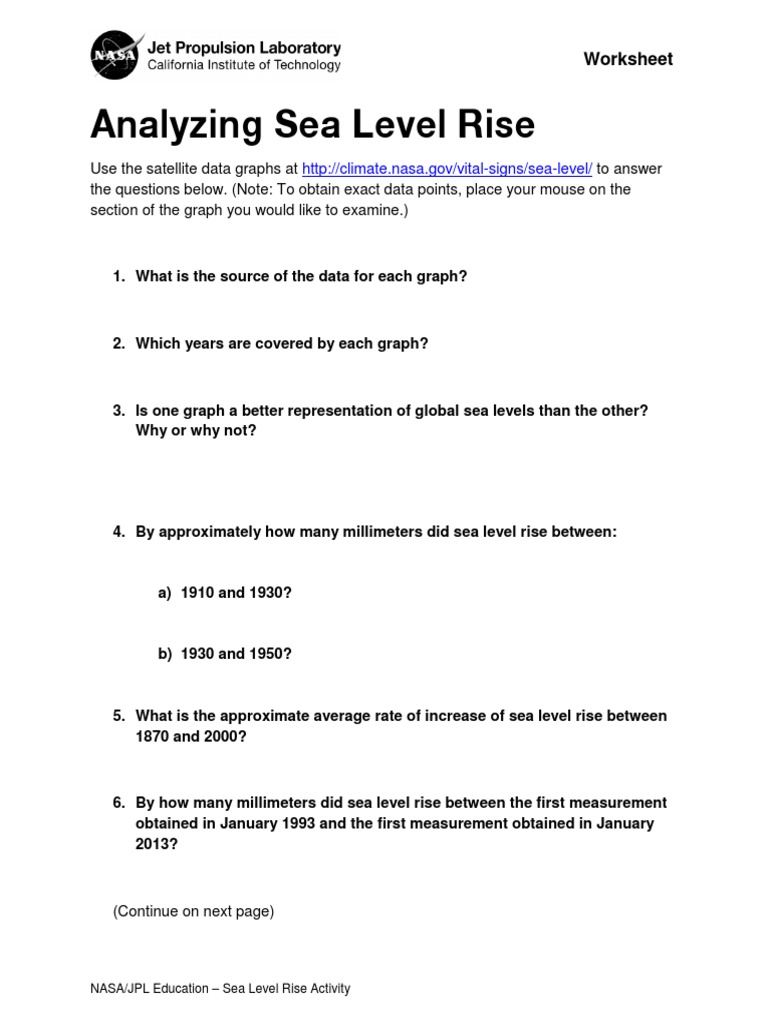 Sea Level Rise Data Analysis Worksheet | PDF
