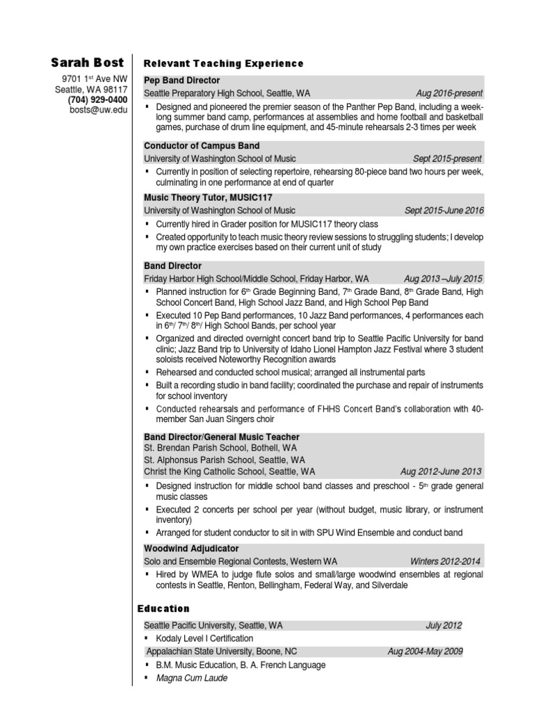 Bost Sarah Resume | PDF | Seattle | Conducting